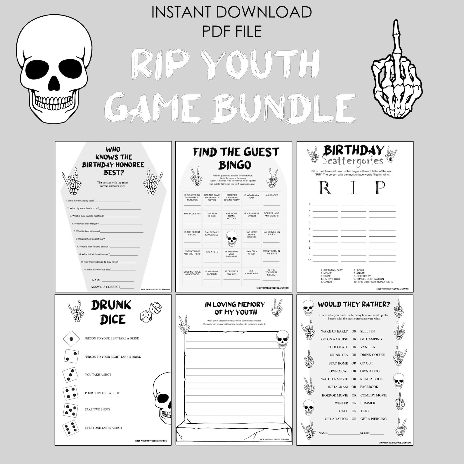 Death to My 20s Party Game Bundle, Funeral for My 20s, Death to 20s ...