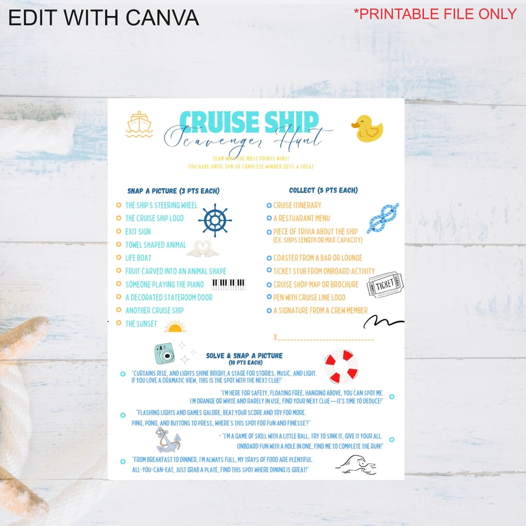 Cruise Ship Scavenger Hunt, Cruise Photo Scavenger Hunt, Cruise ...