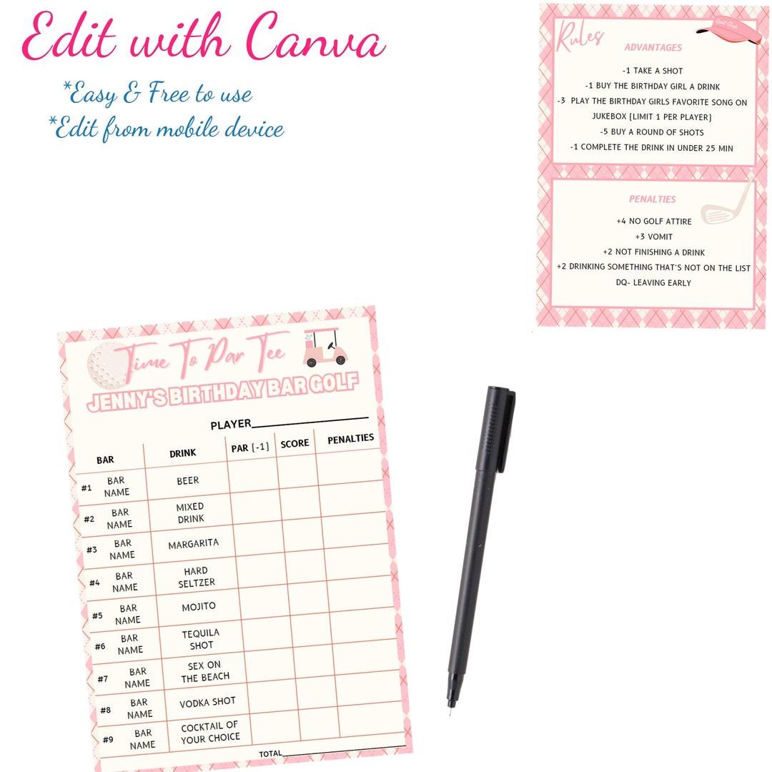 Bar Golf Scorecard Pub Golf Scorecard Editable Pub Golf Bar Crawl - Etsy
