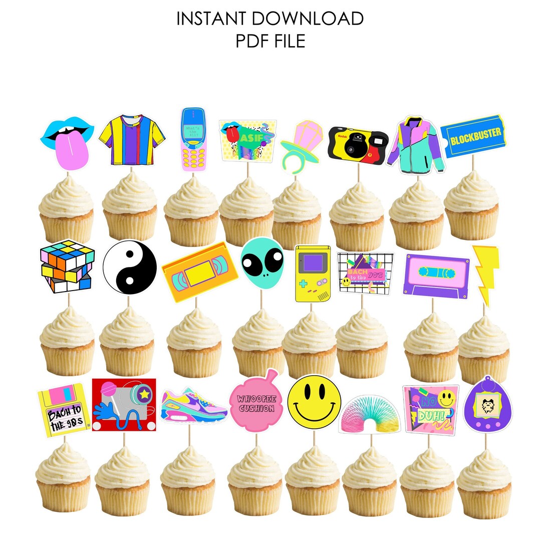 90s Cupcake Toppers 90s Bachelorette 90s Birthday Party - Etsy