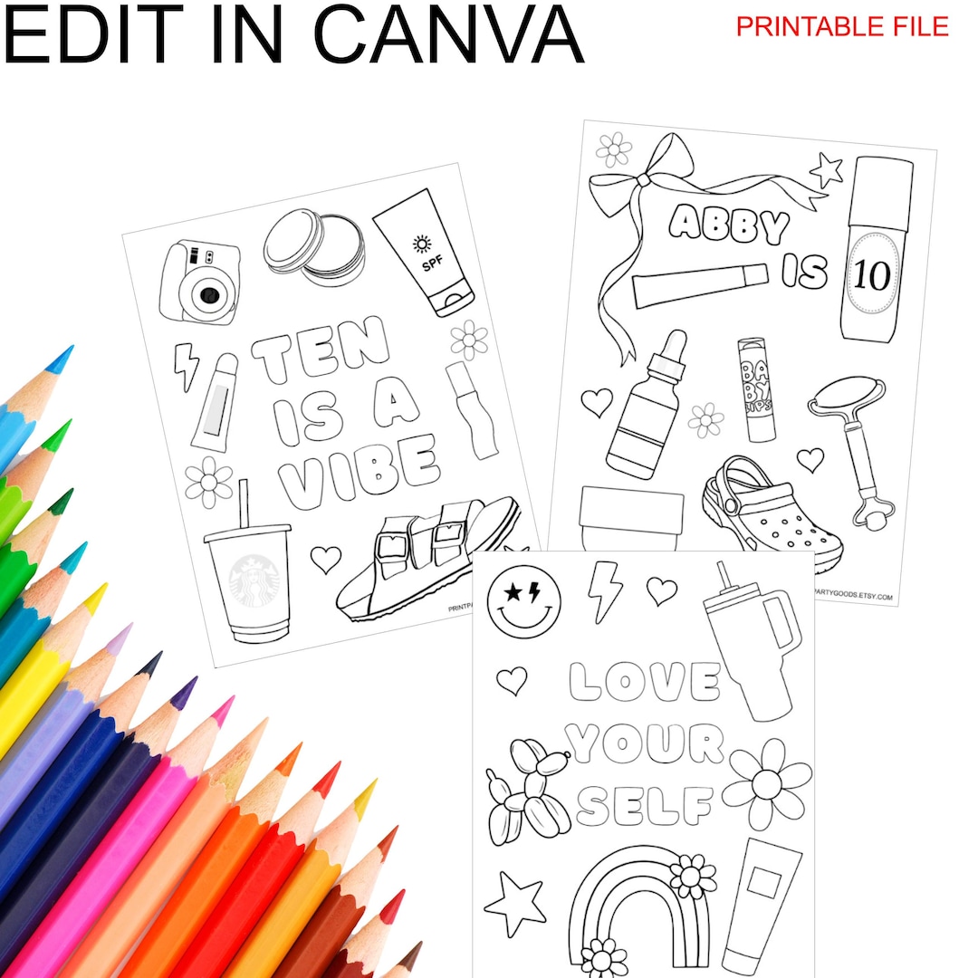 Preppy Skincare Coloring Pages, Ten is a Vibe Party Coloring Pages ...