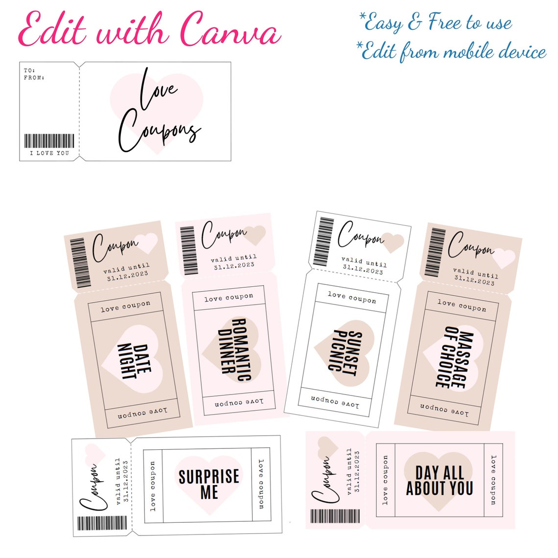 Love Coupons for Him Friend Coupon Book Printable Editable - Etsy