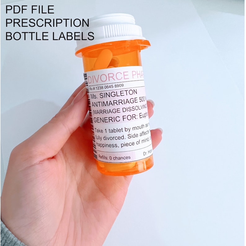 Divorce Party Pill Bottle Labels, Divorce Care Package, Instant ...