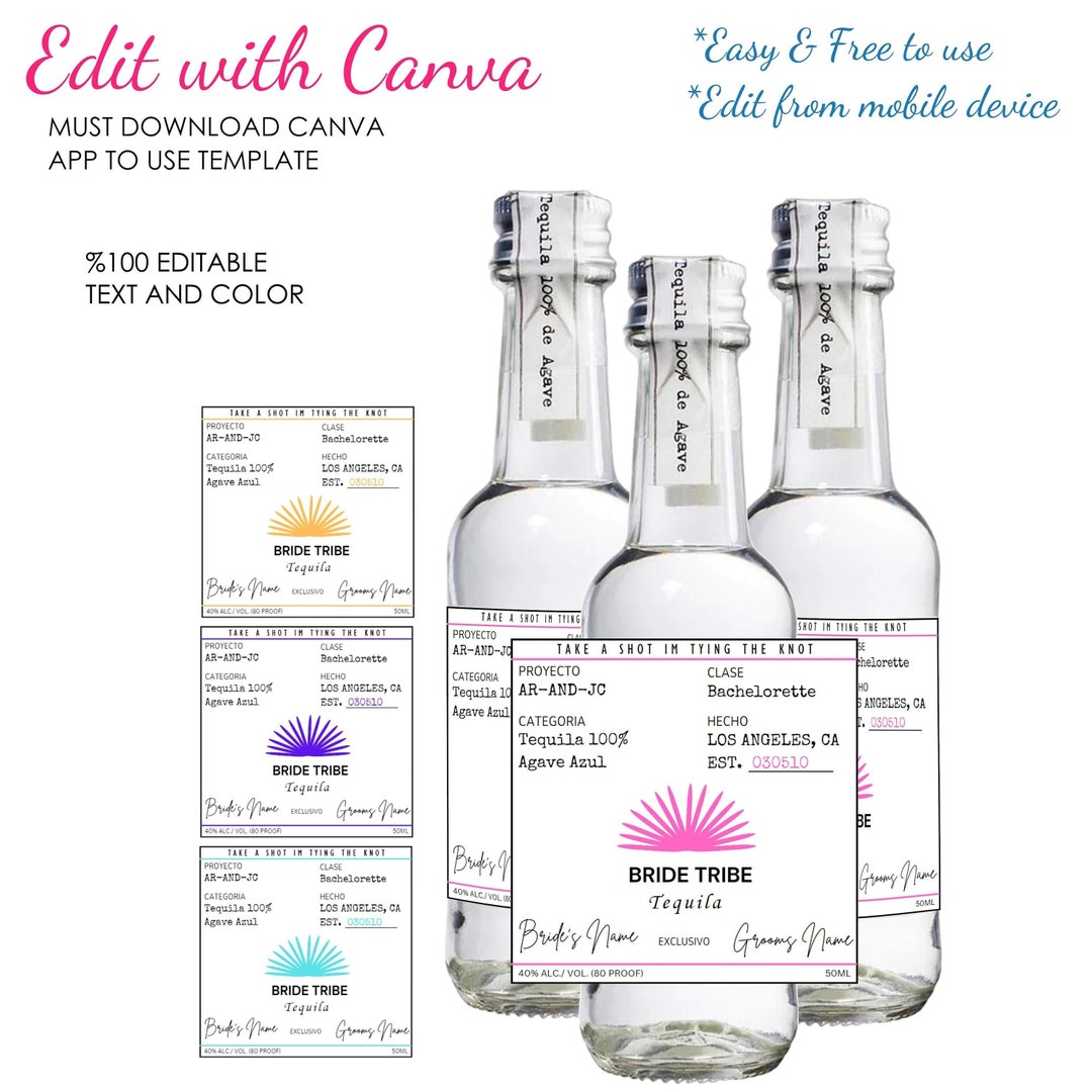 Tequila Label Mini Editable Template, Margs and Matrimony Custom 50ml ...