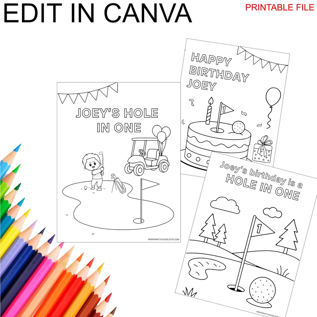 Hole in One First Birthday Golf Coloring Pages, 1st Golf Birthday ...