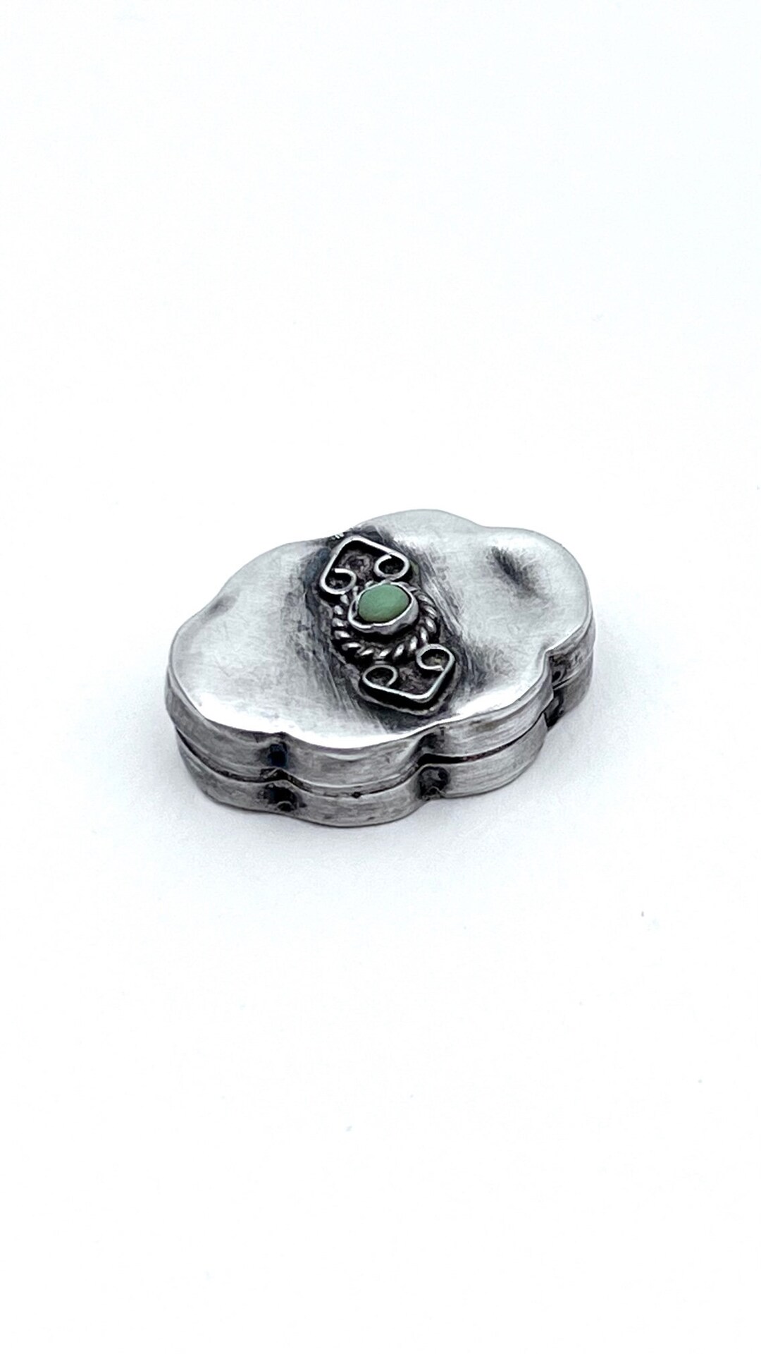 Vintage Mexico 1930s Sterling Silver Green Turquoise Scalloped Hinged ...