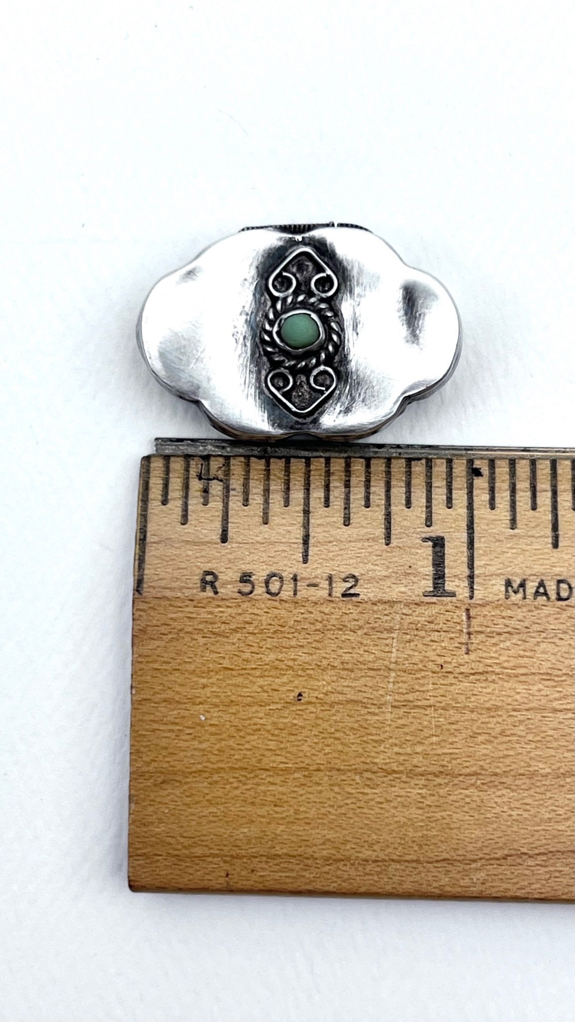 Vintage Mexico 1930s Sterling Silver Green Turquoise Scalloped Hinged ...