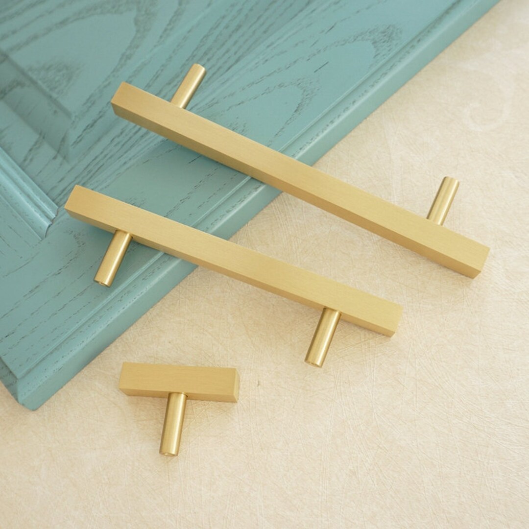 Brushed Brass Square Cabinet Knobs and Pulls: Modern Gold Furniture ...