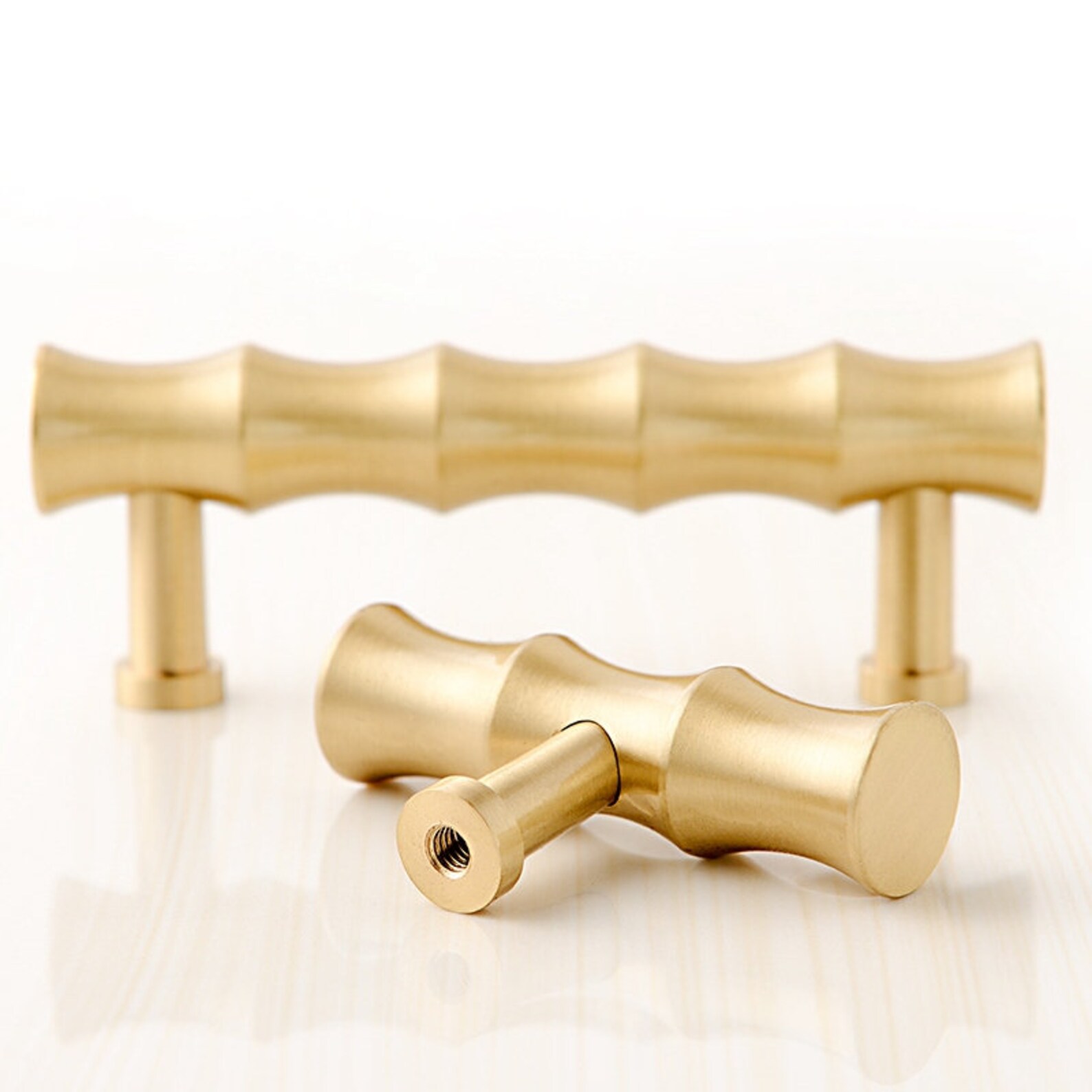 Bamboo Brass Cabinet Knobs and Handles: Brushed Gold Drawer Pulls ...