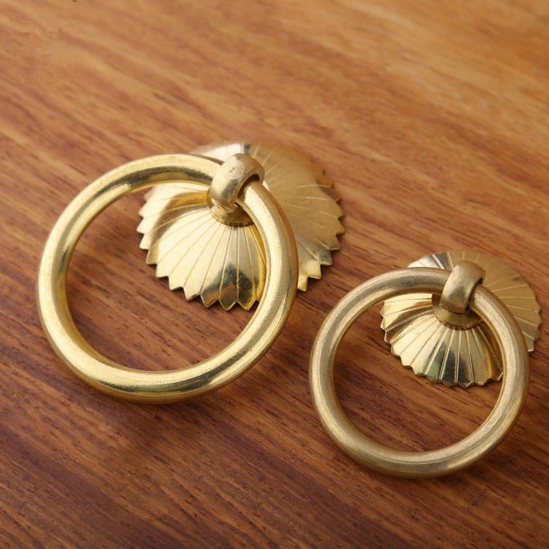 Solid Brass Ring Pulls: Gold Cabinet Knobs, Drawer Pulls - 2 Pack - Etsy