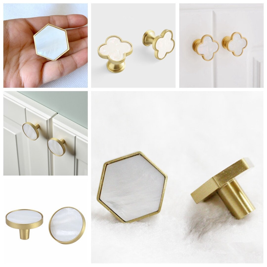 Decorative Brass Kitchen Cabinet Knobs and Pulls Natural Shell Modern ...