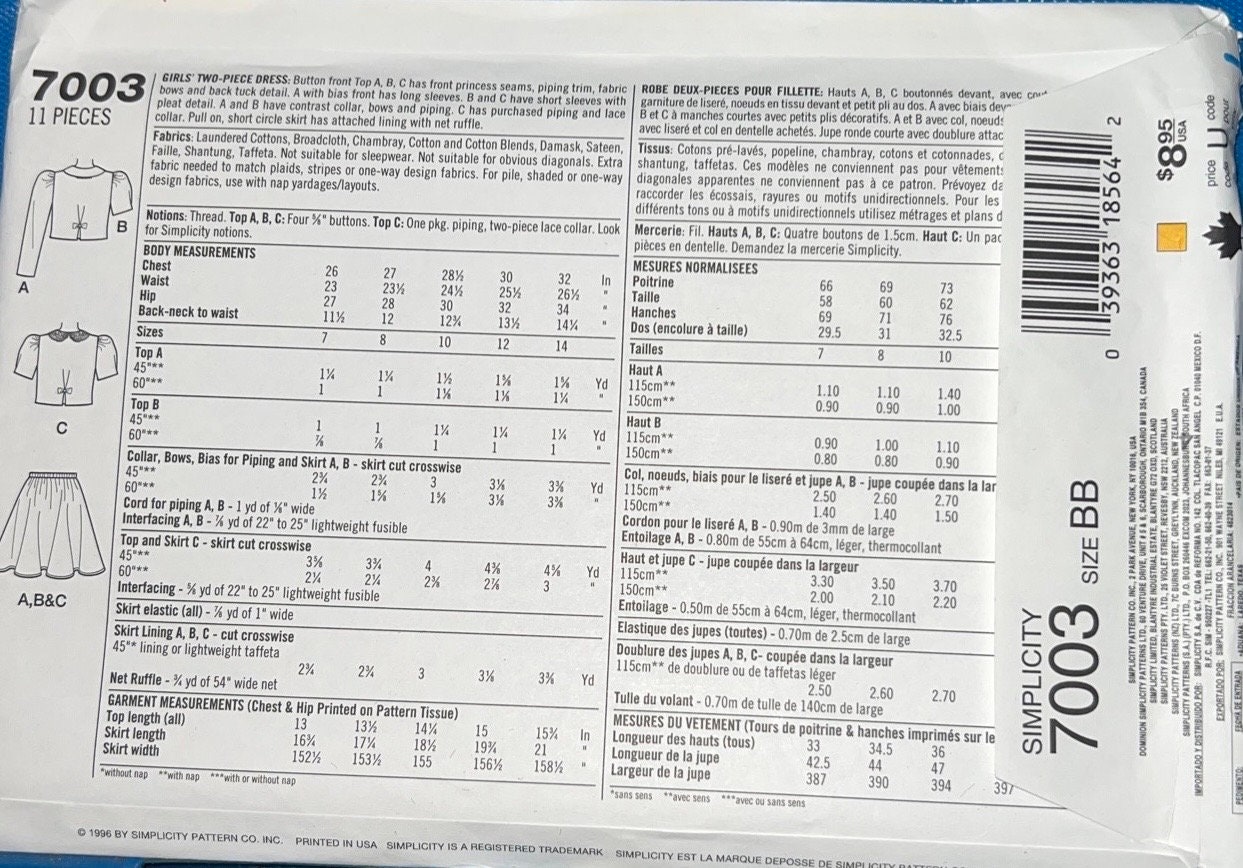 Simplicity Sewing Pattern 8610 Girl's Dress RARE EDITIONS Sz BB 12, 14 ...