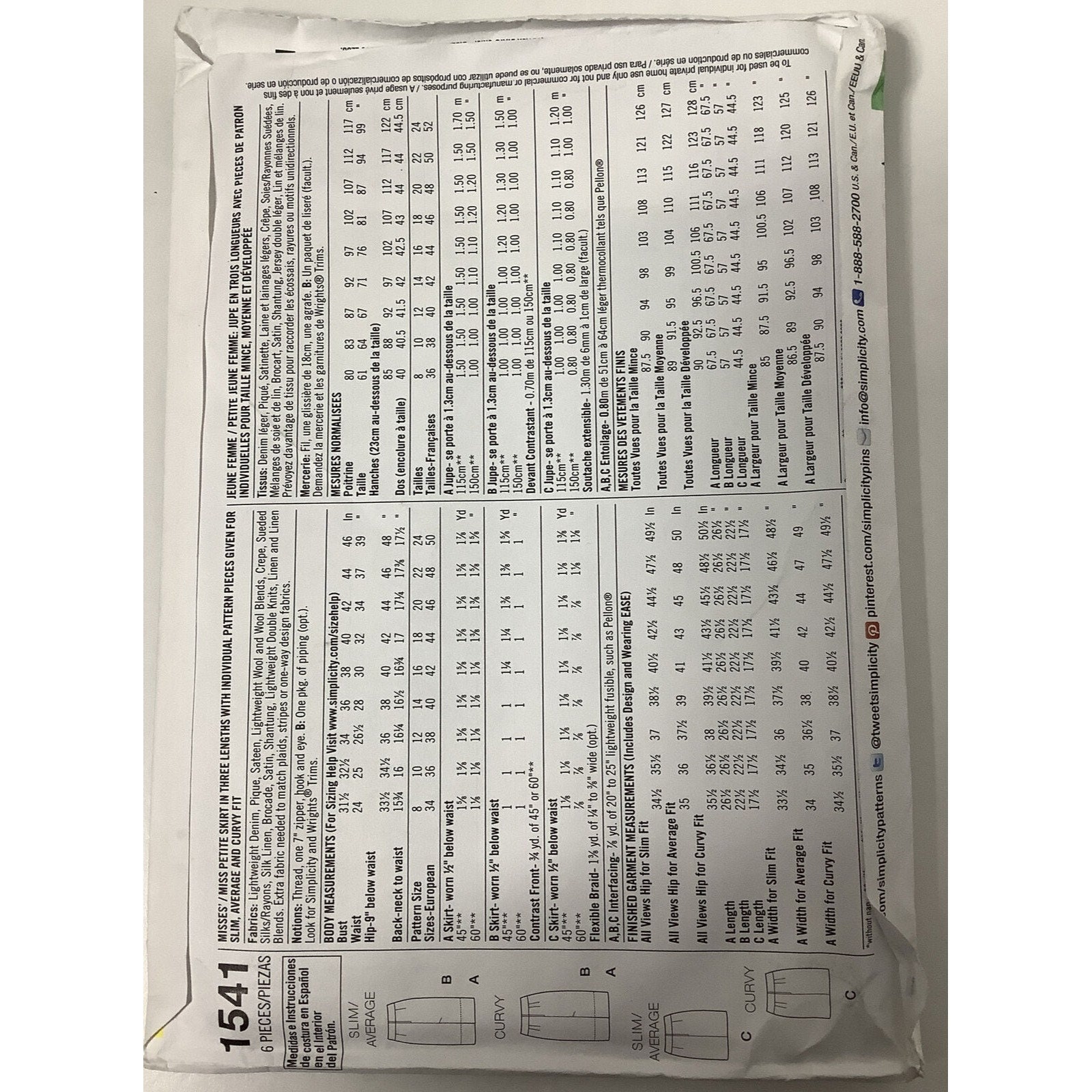 Simplicity 1541 Sewing Pattern Misses Size 16-24 Uncut - Etsy