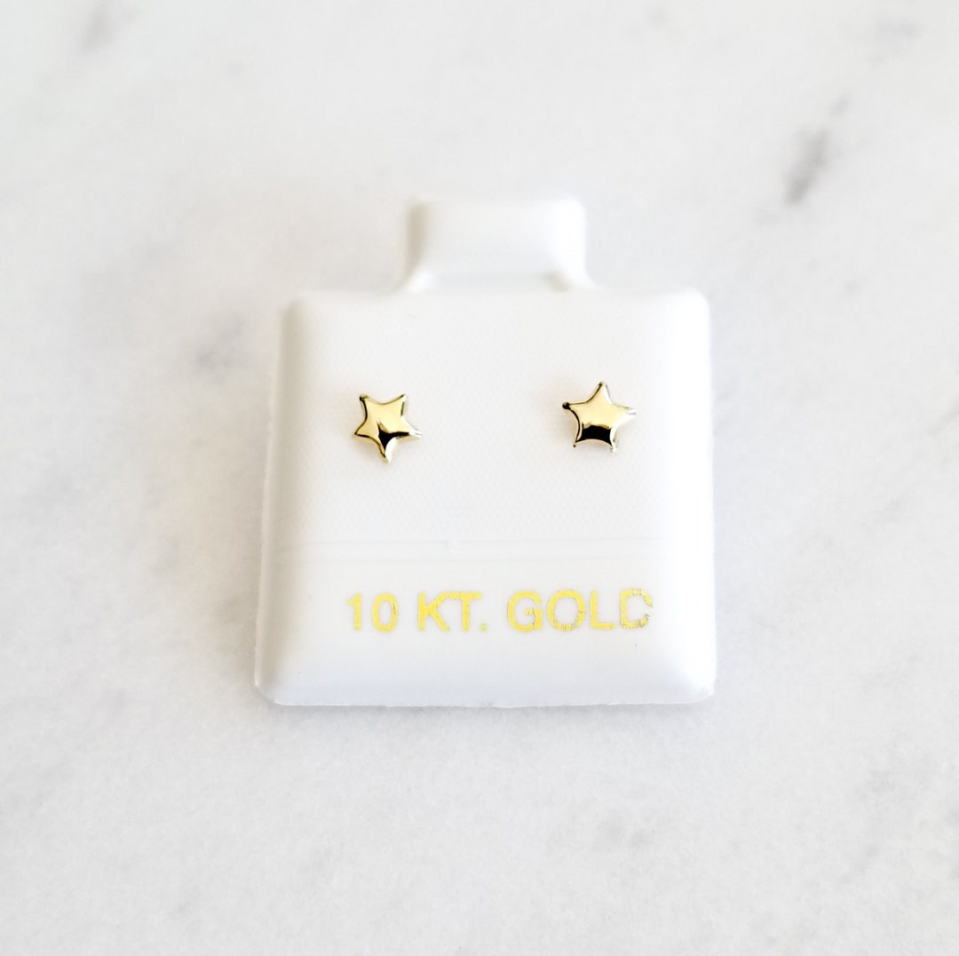 10k Solid Gold Tiny Star Stud Earrings, Upper Lobe and Cartilage Piercing, Screw Back Studs ...
