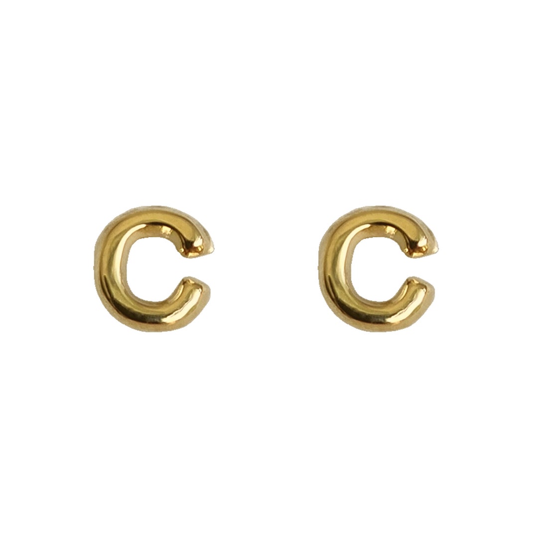 Tiny Initial "c", 10K Solid Gold Screw Back Studs. Minimal and Dainty ...