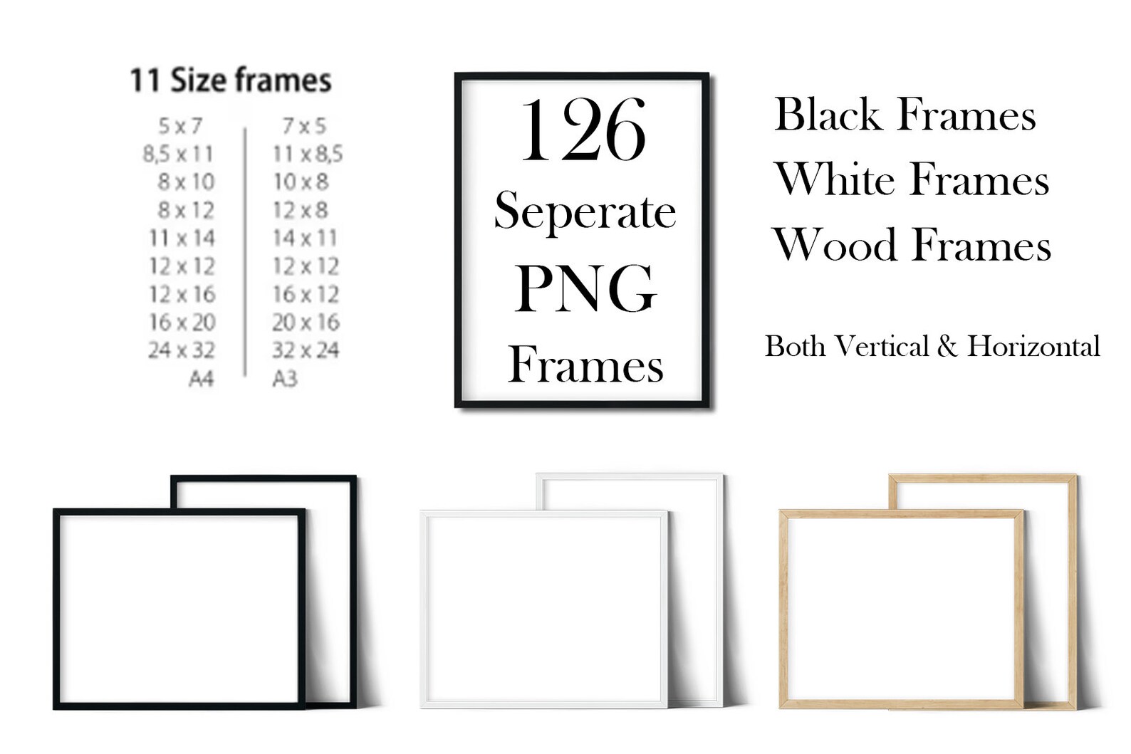 PNG Separate Frame Bundle, PNG Blank Frame, Wall and Stand PNG Frame ...