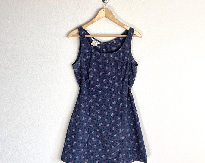 Vintage 90s Esprit Floral Iris Dress / Gray and Purple Print Mini Dress ...