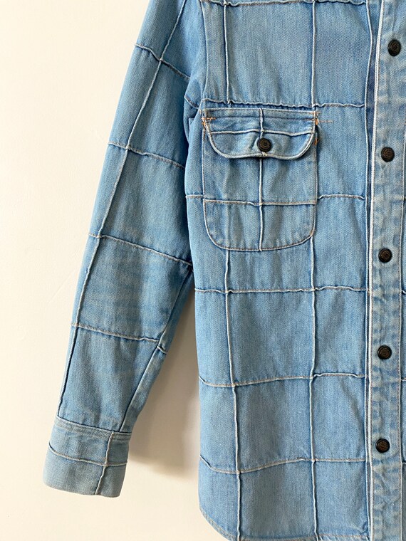Vintage 70's Denim Windowpane Patchwork Snap Front Bu… - Gem