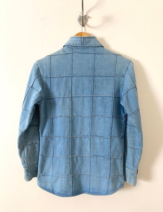 Vintage 70's Denim Windowpane Patchwork Snap Front Bu… - Gem