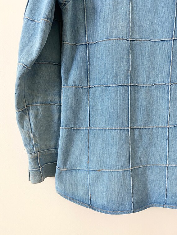 Vintage 70's Denim Windowpane Patchwork Snap Front Bu… - Gem