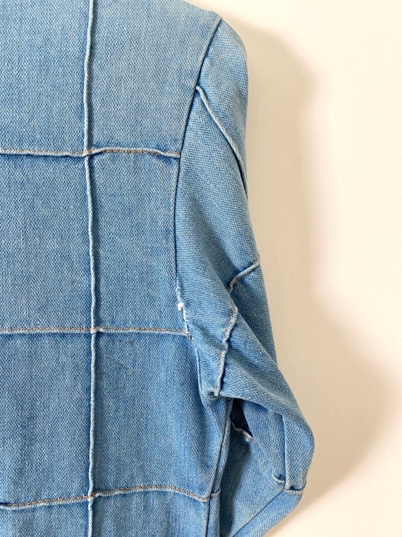 Vintage 70's Denim Windowpane Patchwork Snap Front Bu… - Gem