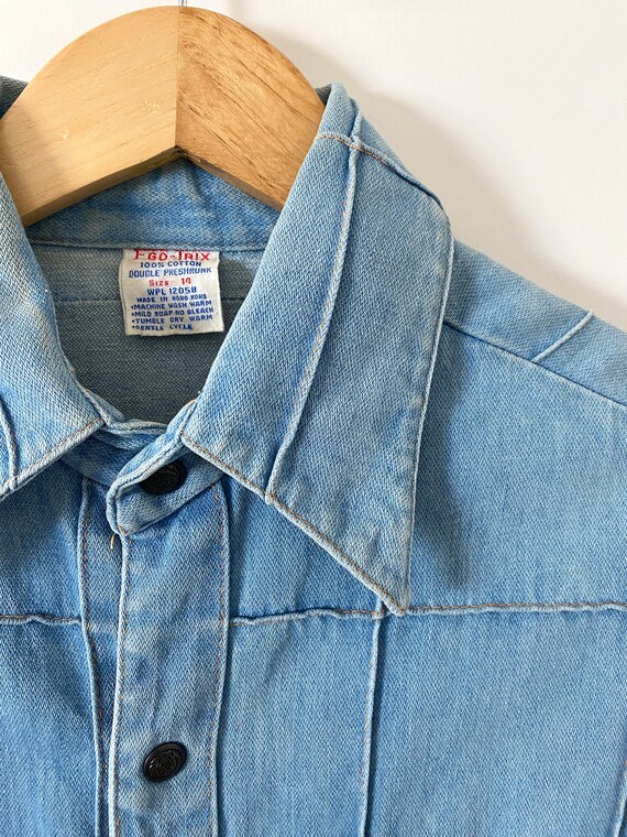 Vintage 70's Denim Windowpane Patchwork Snap Front Bu… - Gem