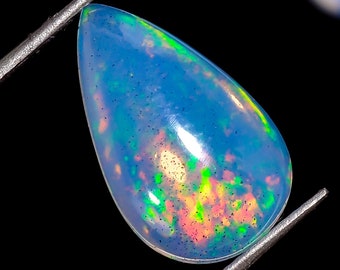 Natural Ethiopian Opal Pear Shape Cabochon, Opal Loose Gemstone for Jewelry Making, Blue Fire ...