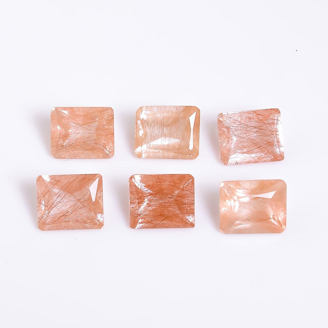 6 Piece Copper Rutile Quartz Rectangle Shape Brilliant Cut, Rutile ...
