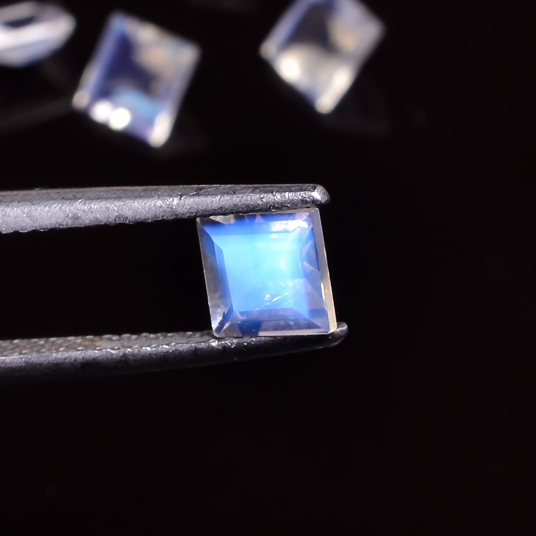 Natural Rainbow Moonstone: Square Step Cut Loose Gemstone, 5x5 Mm - Etsy