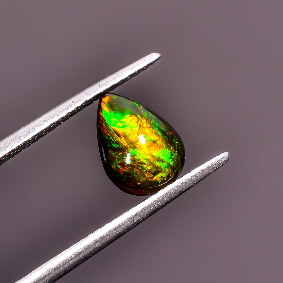Ethiopian Green Fire Opal Pear Shape Cabochon, Fire Opal Loose Gemstone ...