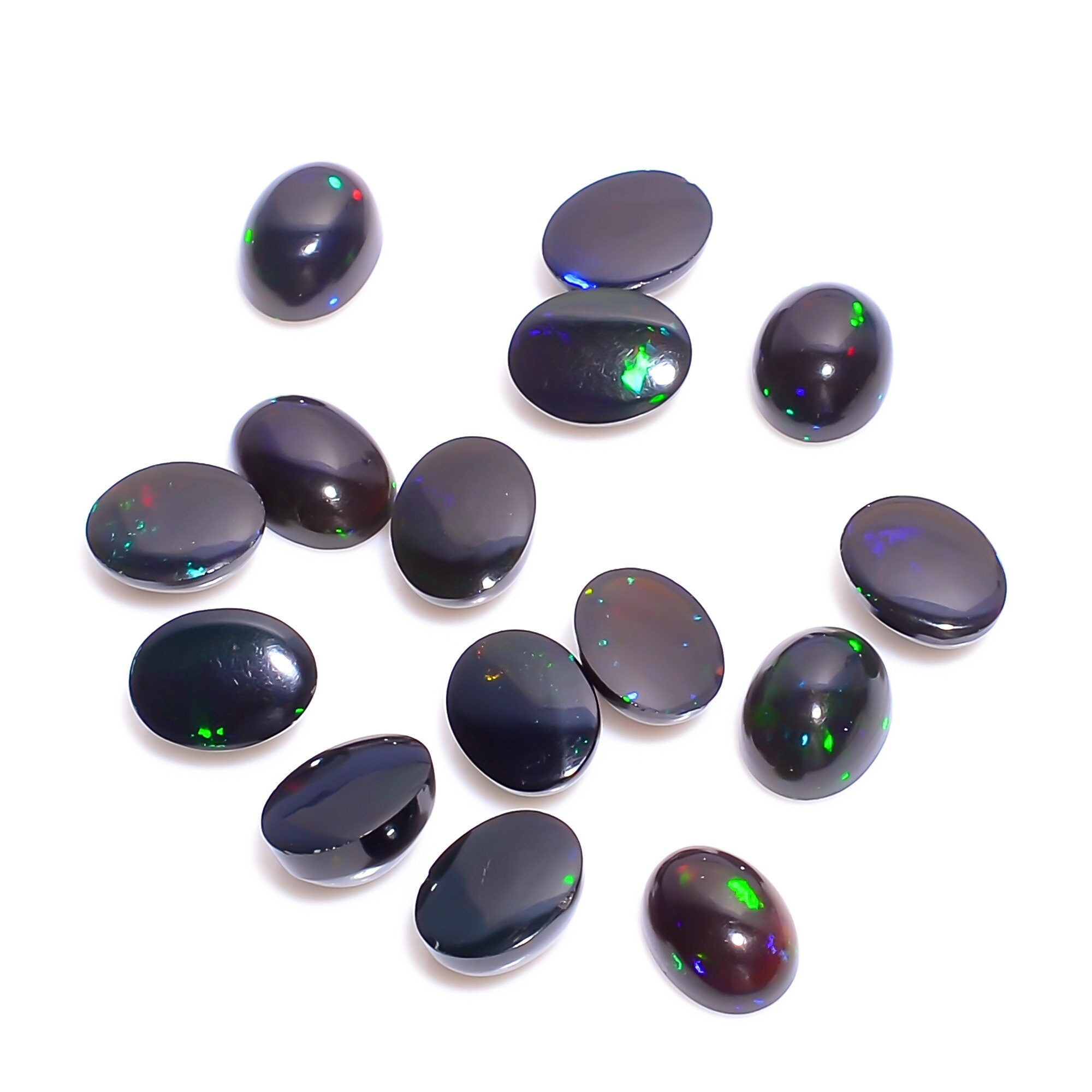 Ethiopian Black Opal Cabochon: Midnight Crystal Gemstone, Oval 8X6 Mm ...