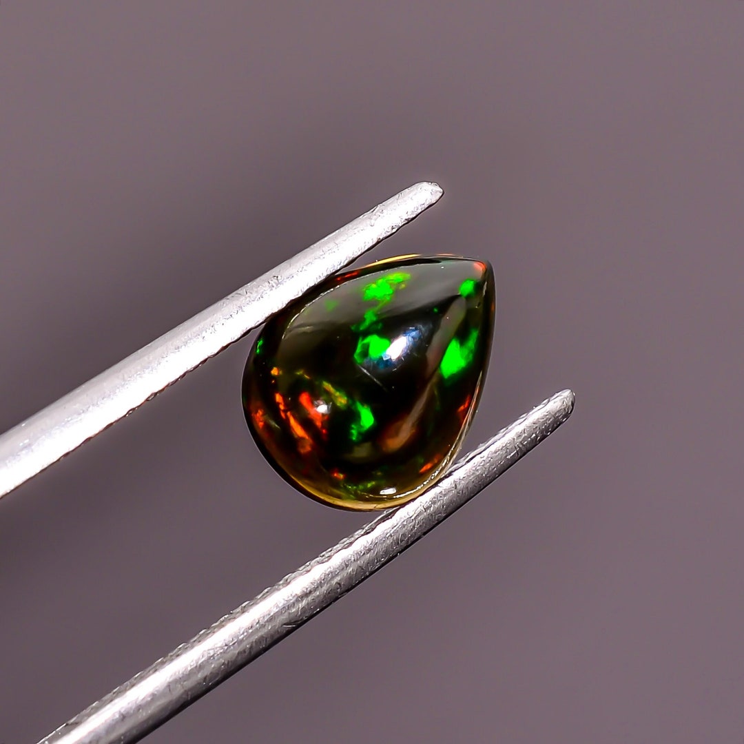 Ethiopian Green Fire Opal Cabochon: Pear Shape Loose Gemstone (9X7X4 Mm ...