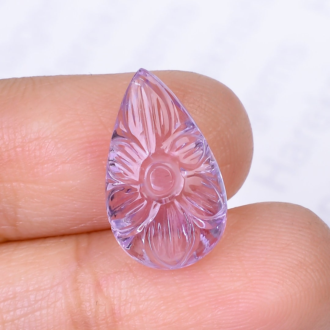 Natural Rose De France Pear Carved Cut, Pink Amethyst Loose Stone for ...