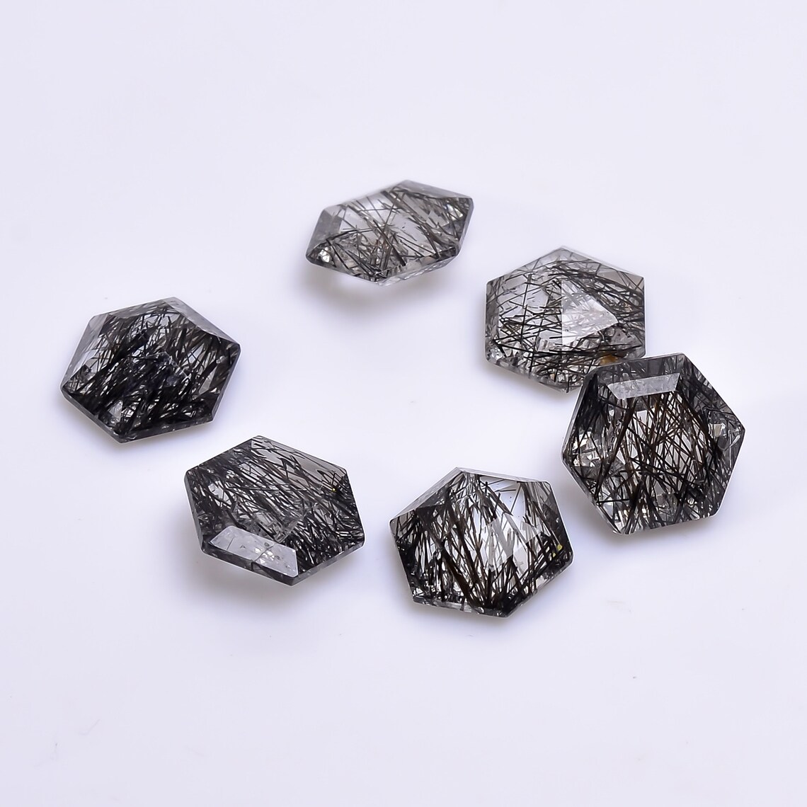 Black Rutile Quartz Hexagon Shape Step Cut Tourmalated Quartz | Etsy