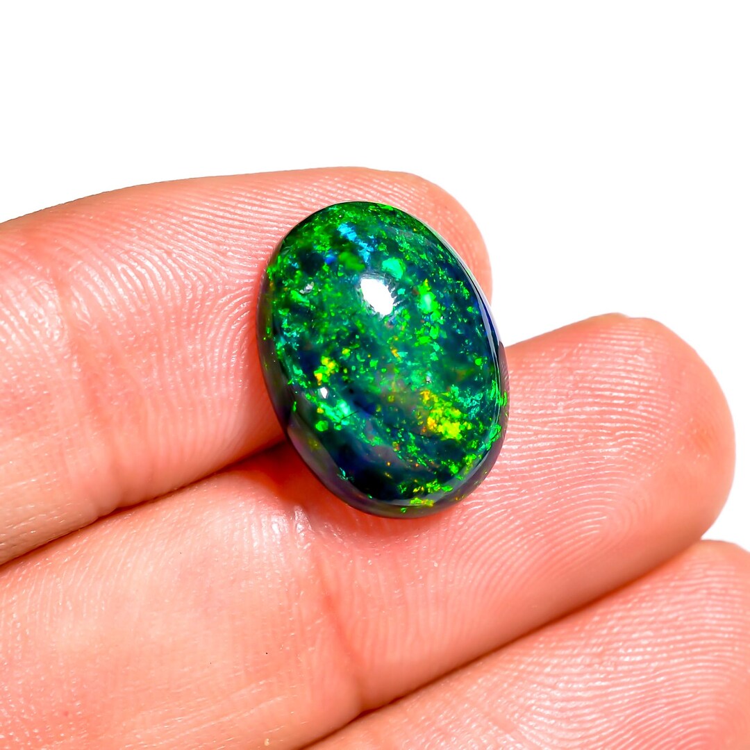 Ethiopian Green Fire Opal Cabochon, Oval Loose Gemstone (16.5X12.5X5.7 ...