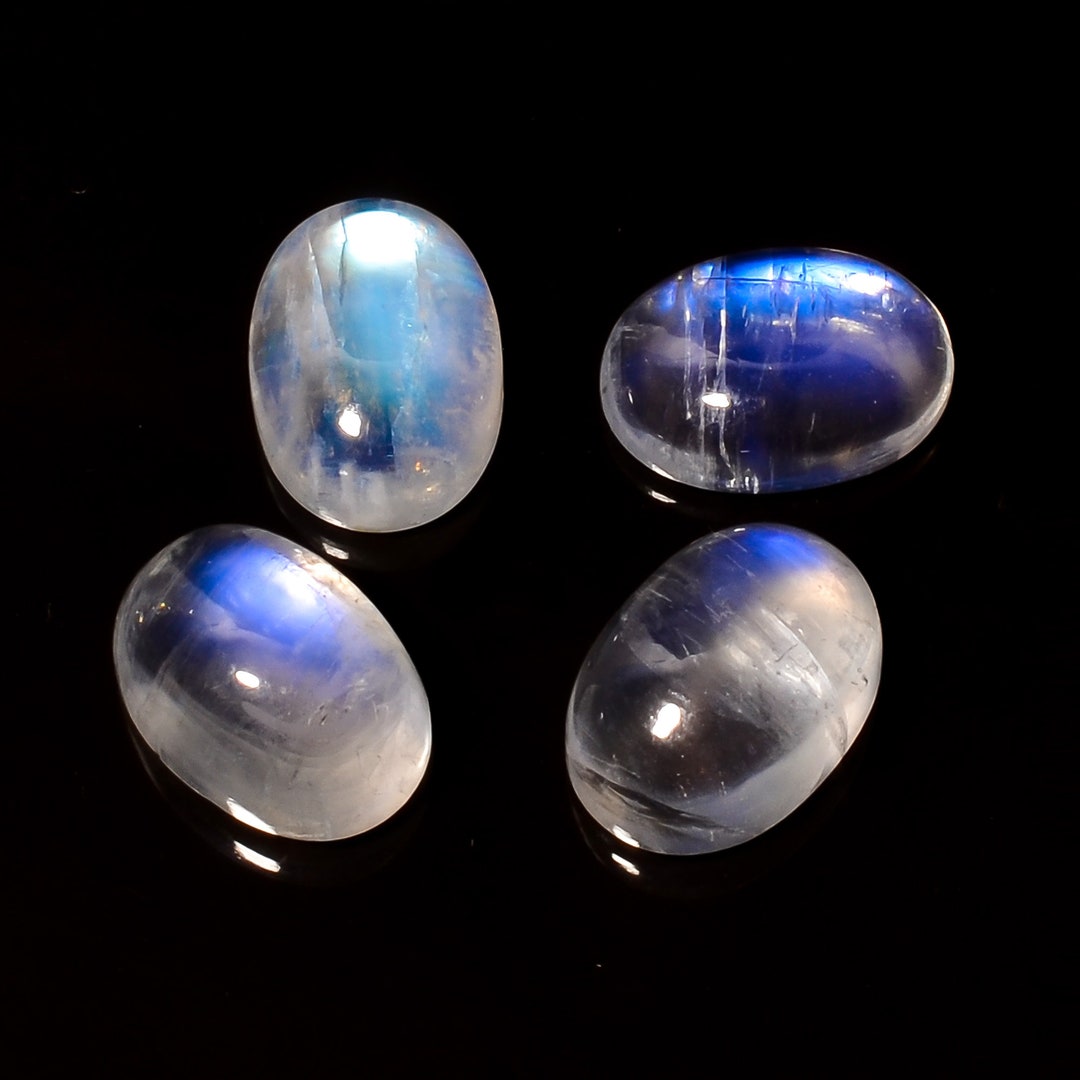 4 Piece Lot Natural Moonstone Oval Shape Cabochon, Rainbow Loose ...