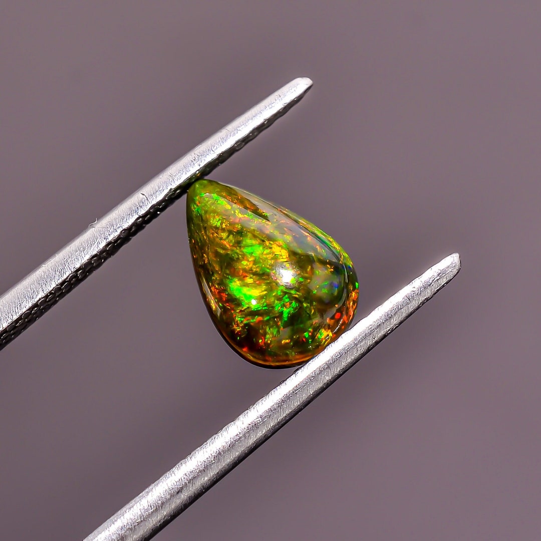 Ethiopian Green Fire Opal Pear Shape Cabochon, Fire Opal Loose Gemstone for Jewelry Making ...