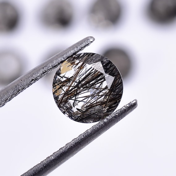 Black Rutile Quartz Round Shape Brilliant Cut Tourmalated | Etsy
