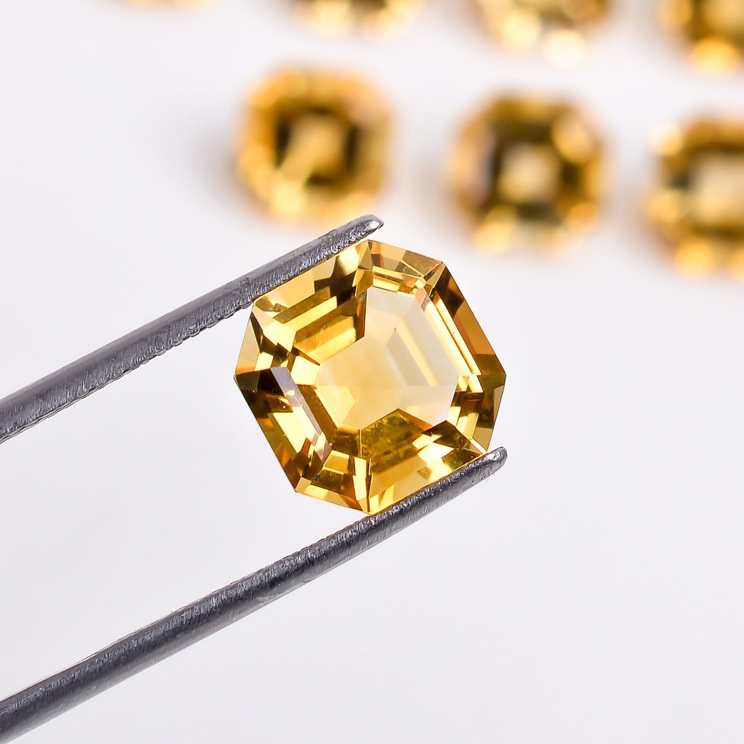 Natural Citrine Quartz: Octagon Asscher Cut Loose Gemstone (10X10X8 Mm ...