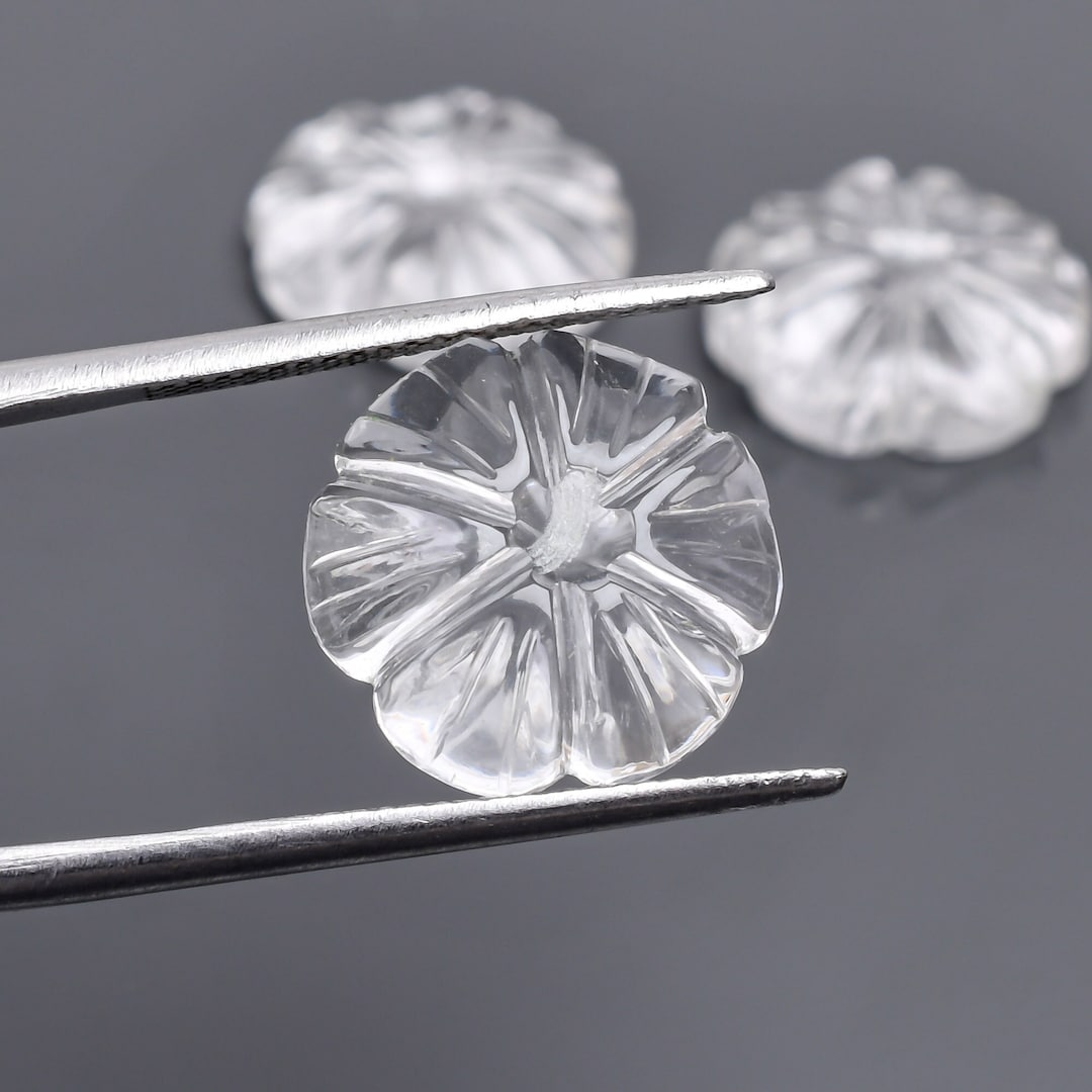 Rock Crystal Quartz Flower Carving Cut, Clear Quartz Loose Gemstone for ...