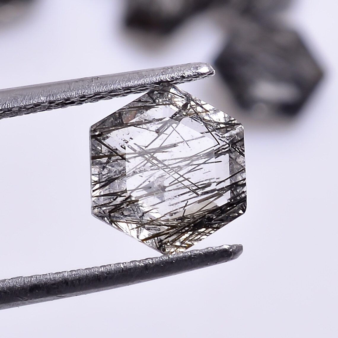 Black Rutile Quartz Hexagon Shape Step Cut Tourmalated Quartz | Etsy