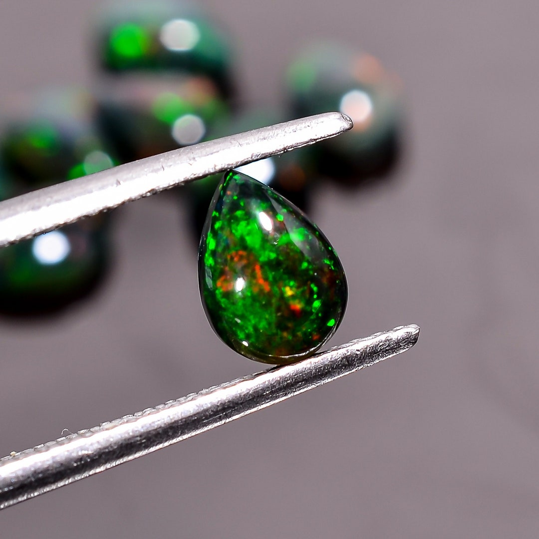 Ethiopian Green Fire Opal Pear Cabochon: Loose Gemstone (7X5X3 Mm) - Etsy