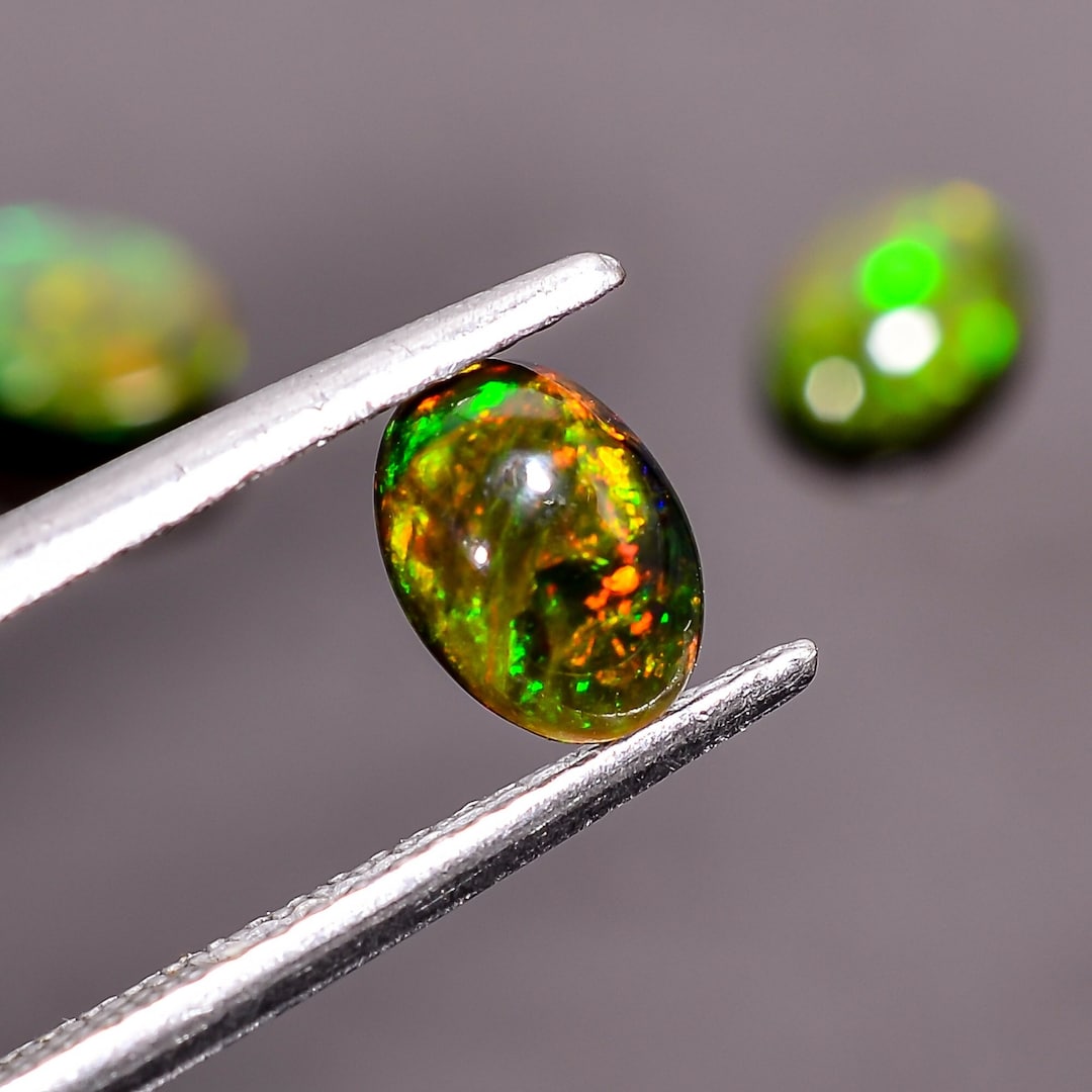 Ethiopian Green Fire Opal Oval Shape Cabochon, Fire Opal Loose Gemstone ...