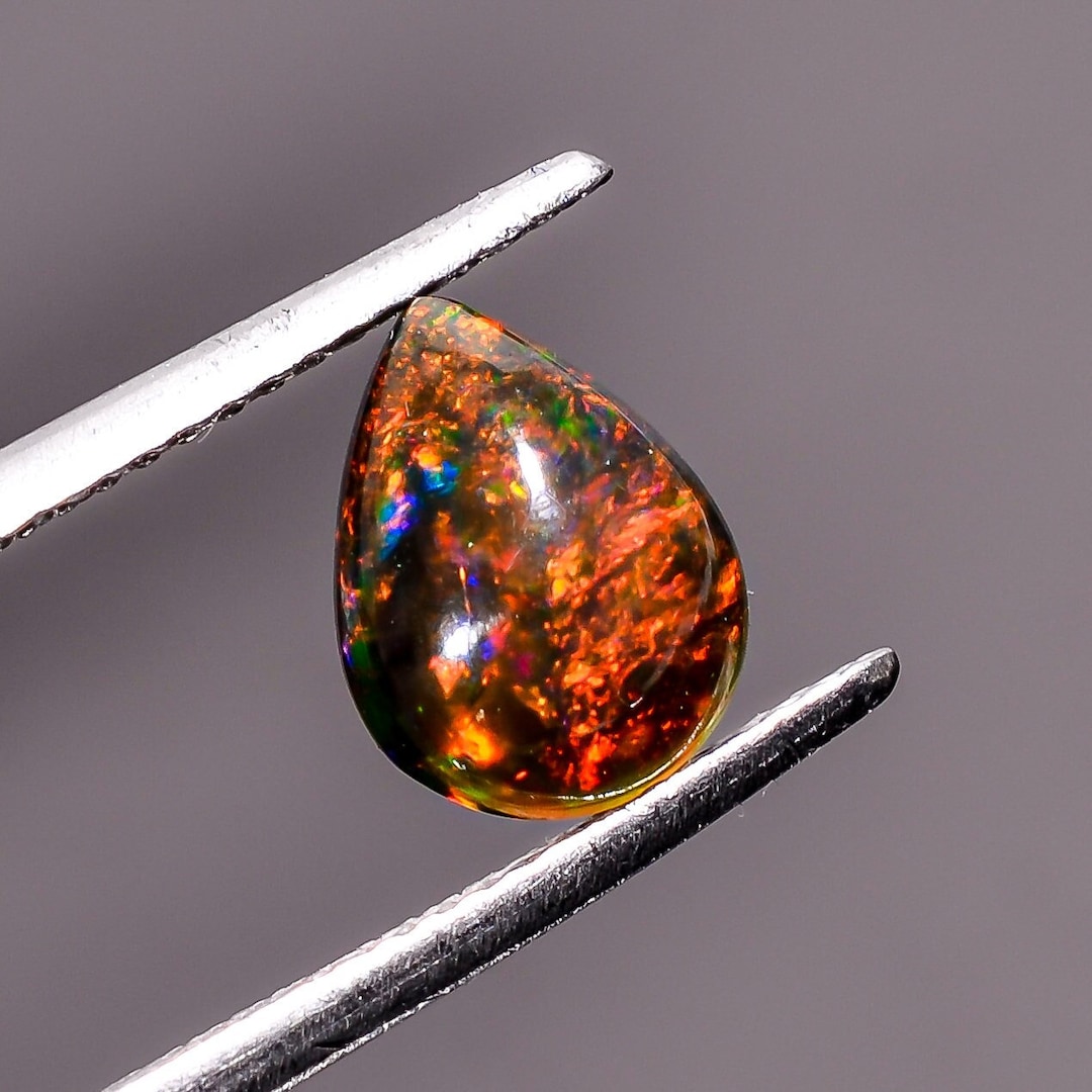 Ethiopian Rainbow Fire Opal Pear Cabochon, Fire Opal Loose Gemstone for Jewelry Making, Natural ...
