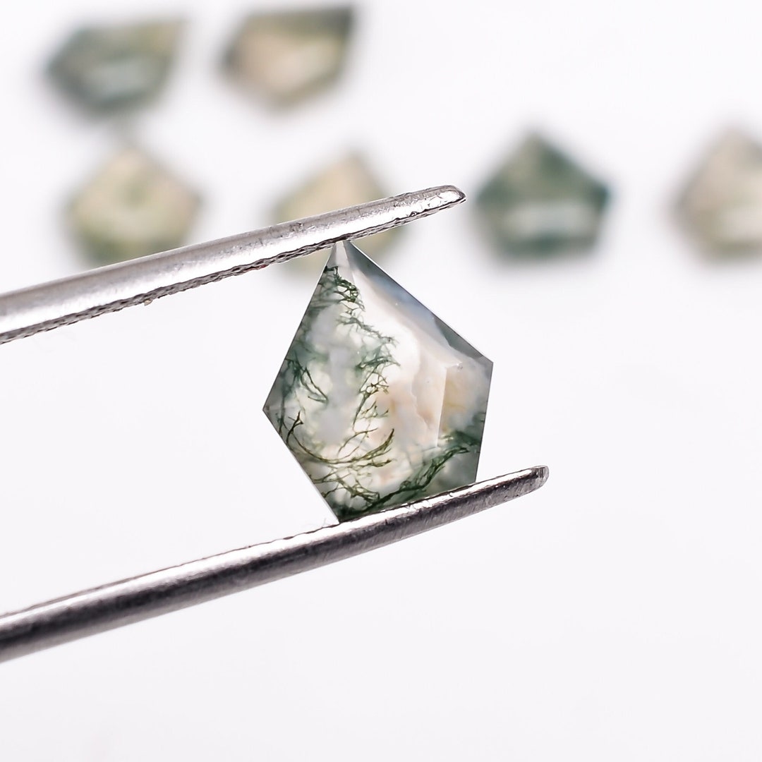 Pentagon Moss Agate Gemstone: Portrait Cut, Calibrated Size 9X8X3.5 Mm ...