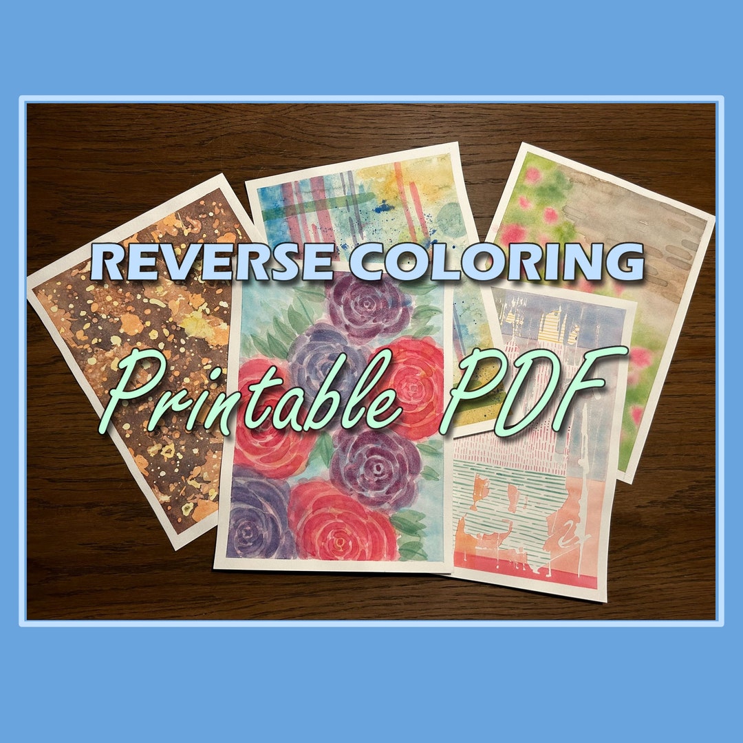 5 REVERSE COLORING PAGES Bundle - Printable - Adult Coloring - Etsy