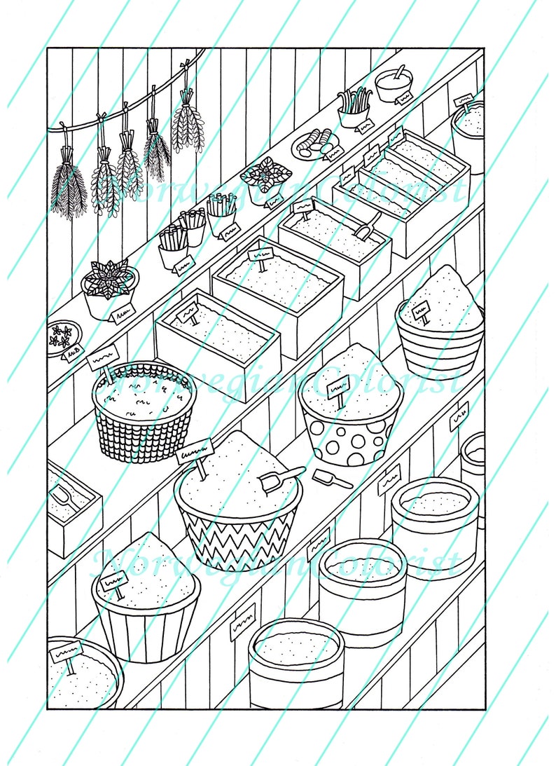 Printable PDF Coloring Page - Spice Market - Etsy