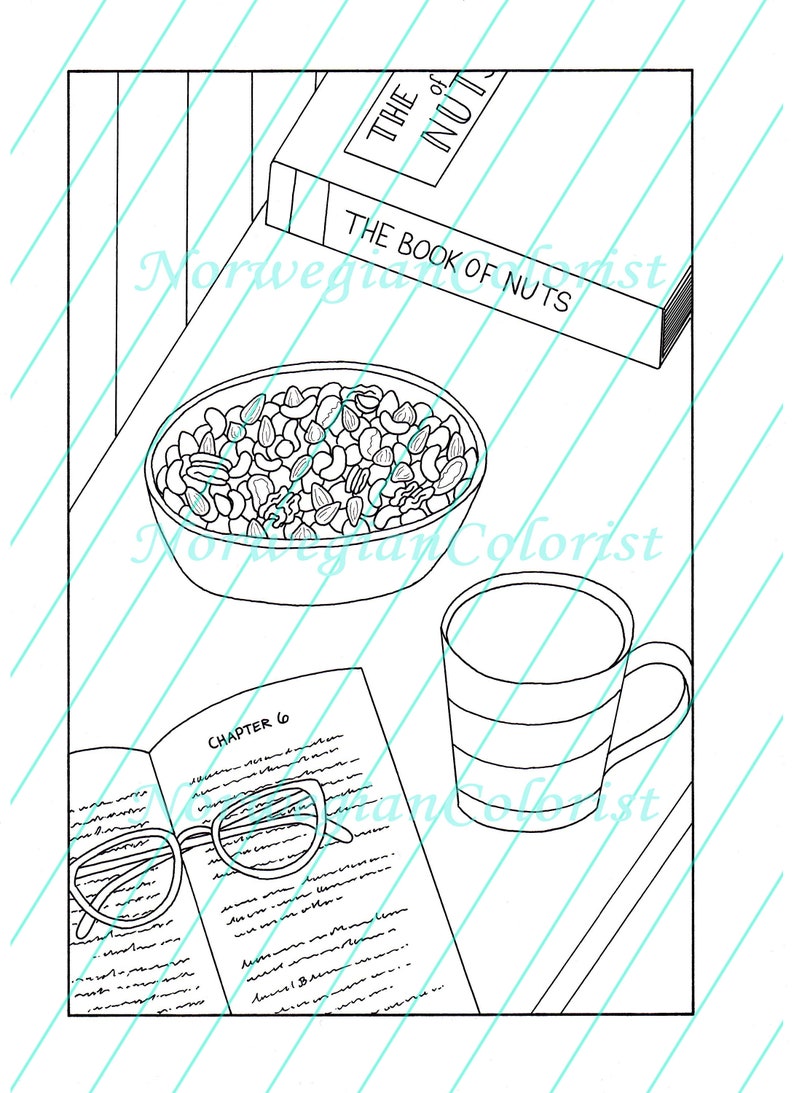 Printable PDF Coloring Page Bowl of Nuts - Etsy
