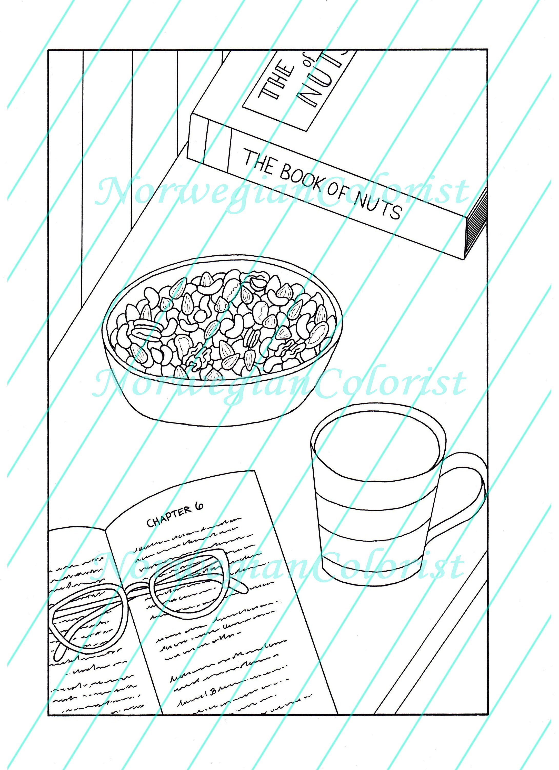 Printable PDF Coloring Page - Bowl of Nuts - Etsy