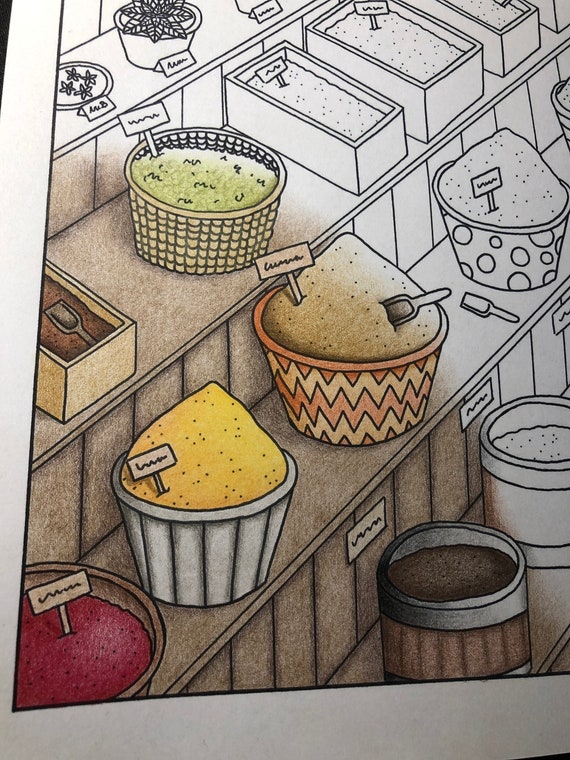 Printable PDF Coloring Page Spice Market | Etsy